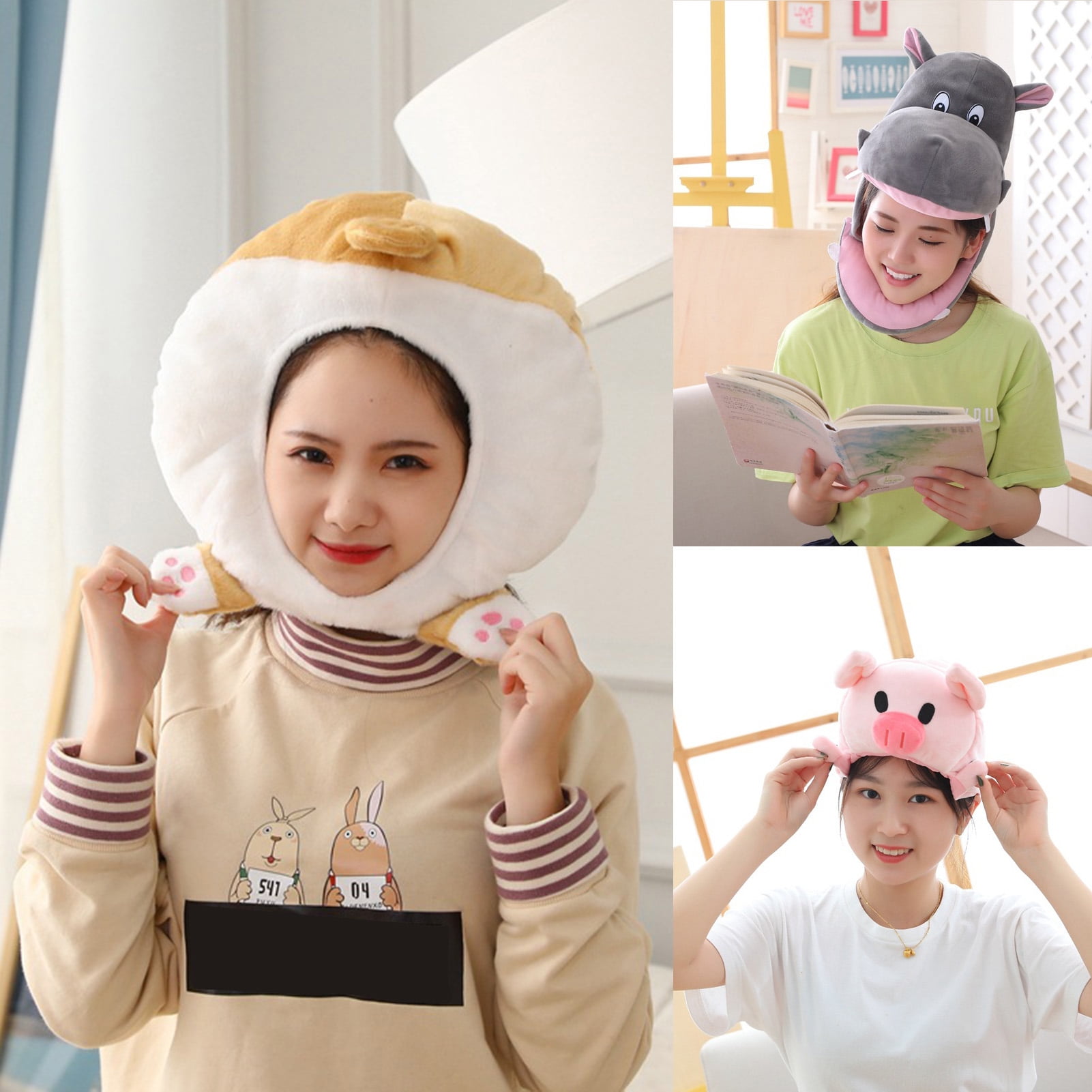 Ludlz Cute Girl Plush Hat Cap Piggy Hippo Corgi Butt Doll Headgear ...