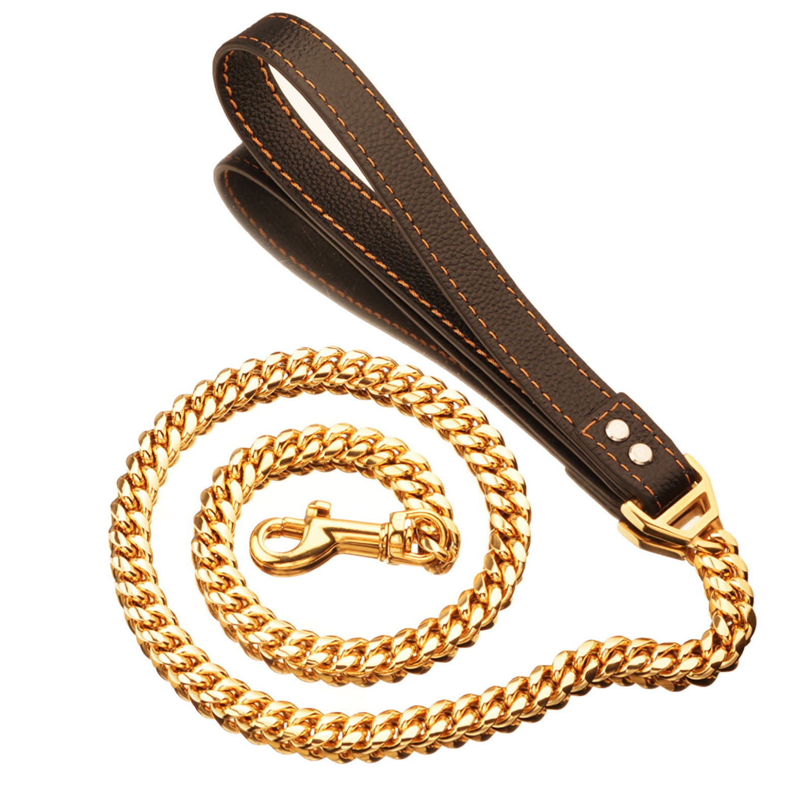 Ludlz Dog Leash Stainless Steel Curb Leash Chain with Soft Leather ...