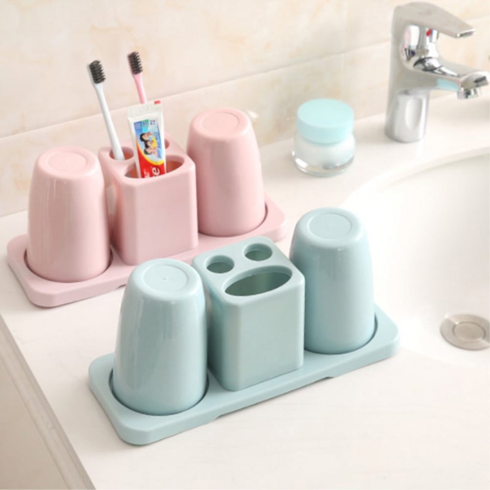 Ludlz Double Toothbrush Cups Toothpaste Holder Set with Stand Bathroom ...