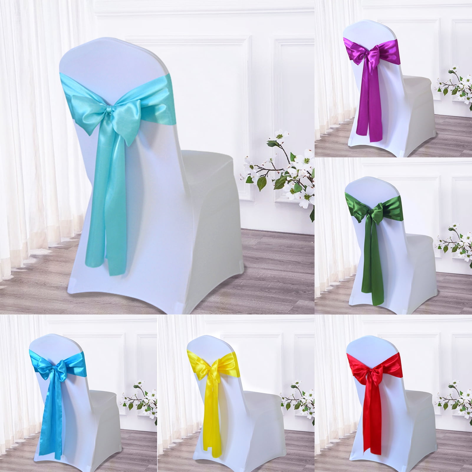 Ludlz Elegant Chair Back Bow Tie Breathable Faux Silk and Stain Wedding ...