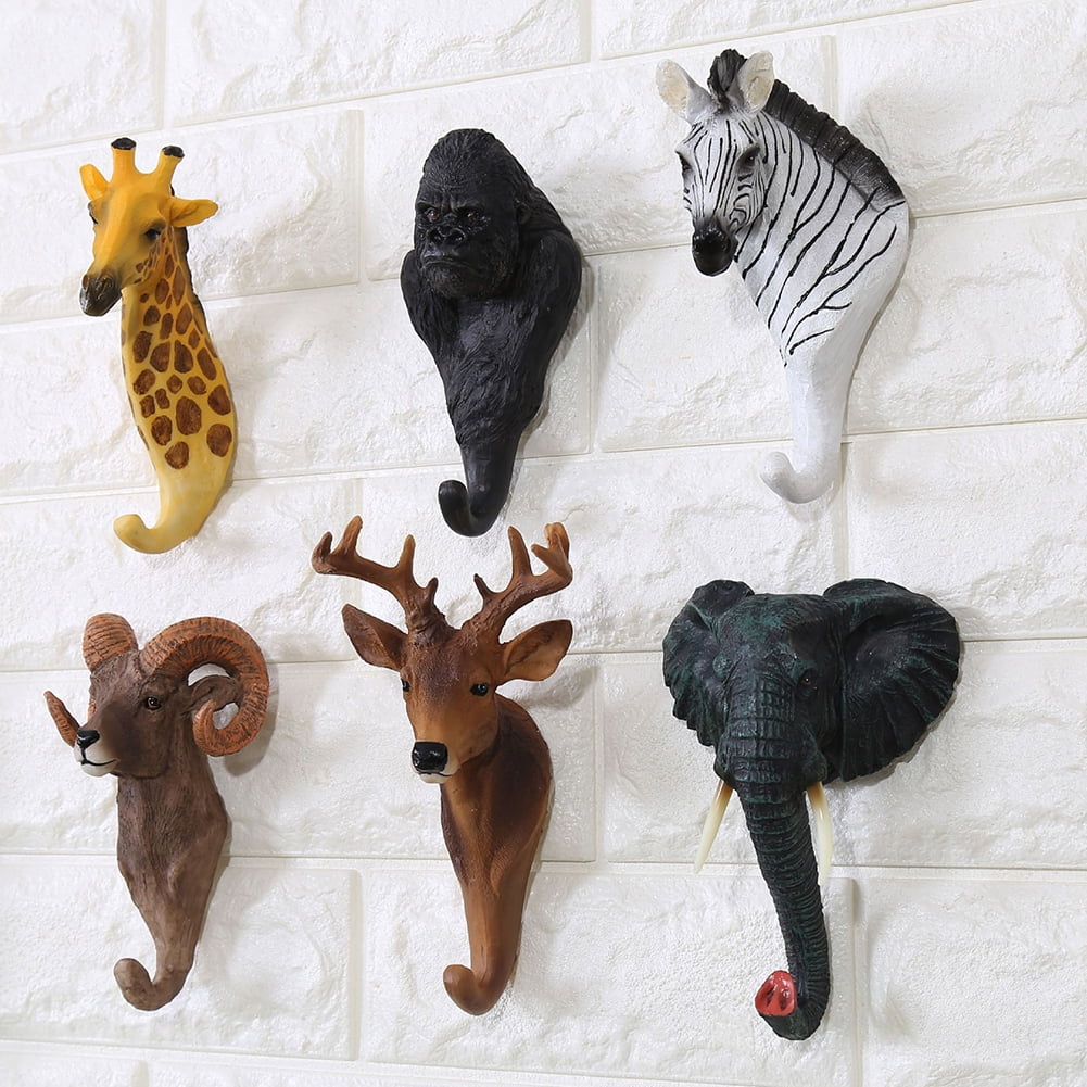 Ludlz Elephant Giraffe Zebra Head Single Wall Hook / Hanger Animal ...