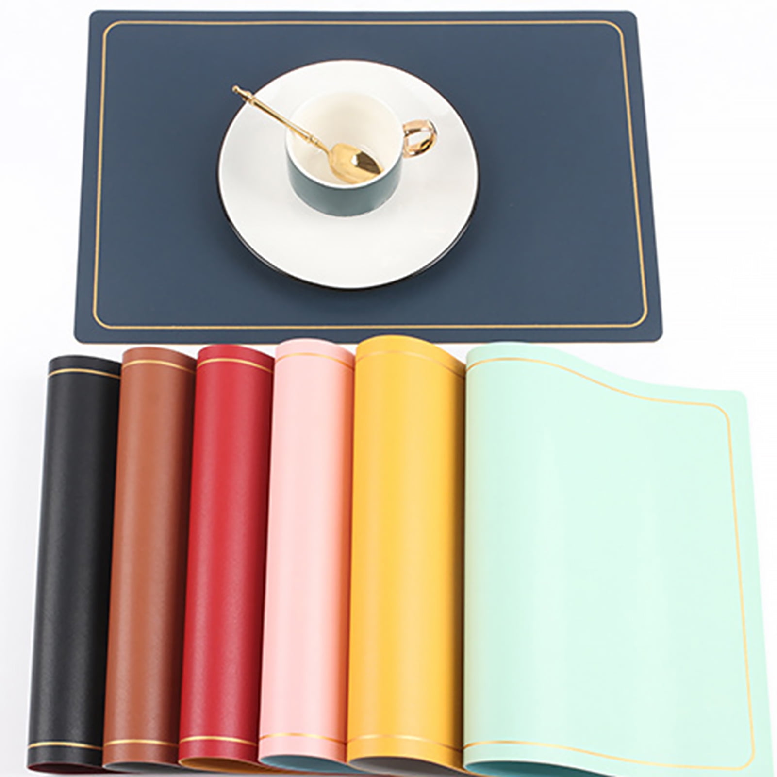 Ludlz Faux Leather Place Mat Double-Sided Color Rectangle Table Mat ...