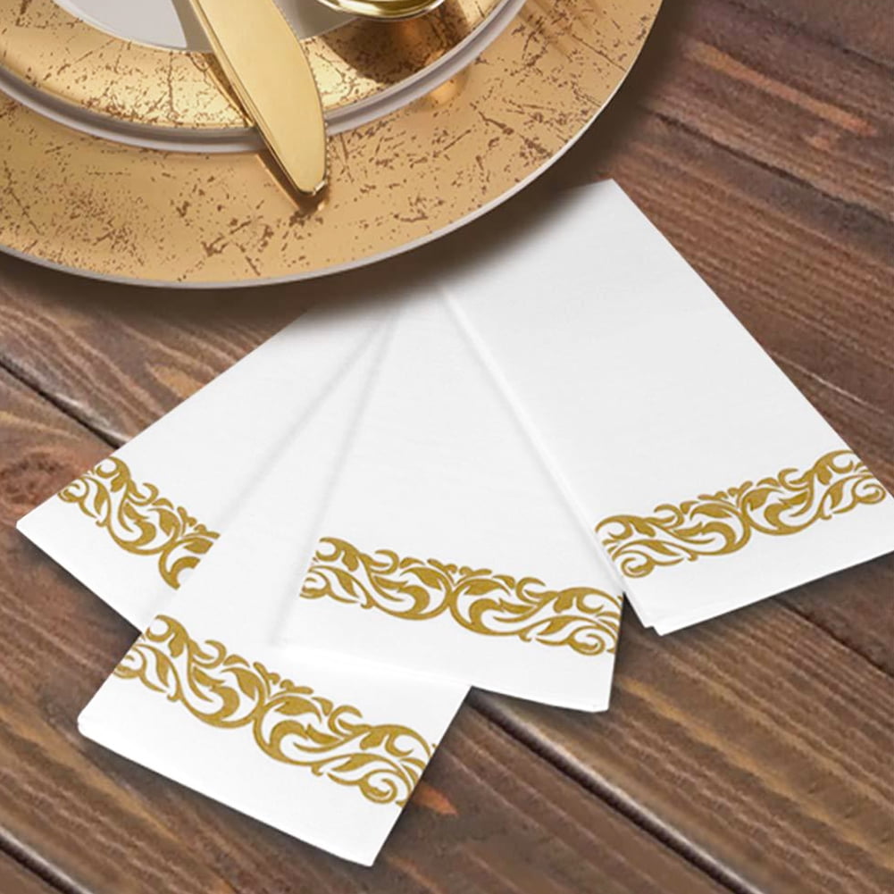 Ludlz Fete Decorative Hand Towels Disposable, Gold Design 50 Linen-Feel ...