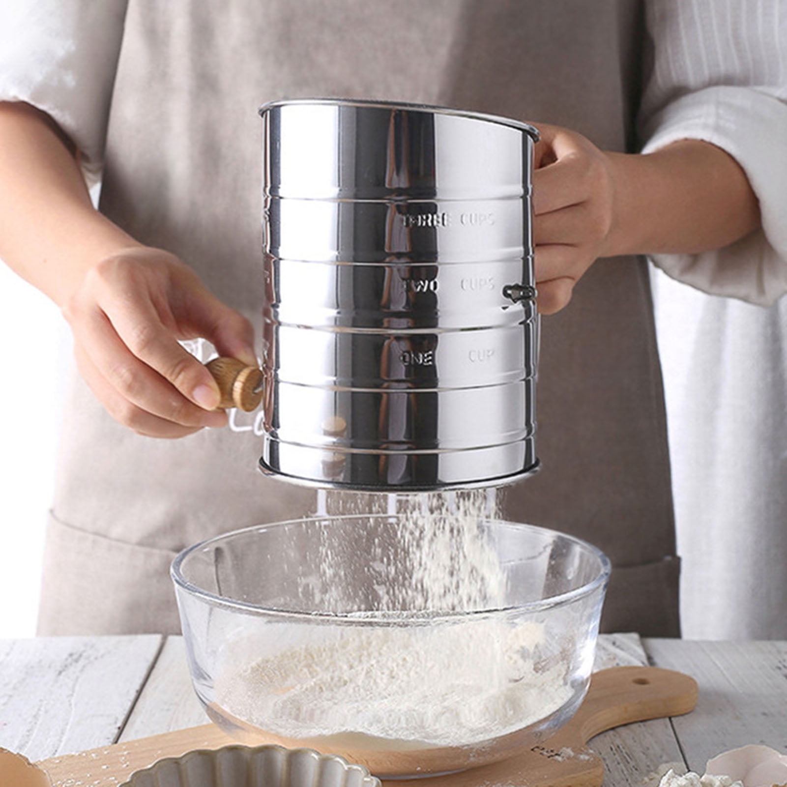 Ludlz Flour Sifter Semi-automatic Handheld Hand-crank Sieve Stainless ...