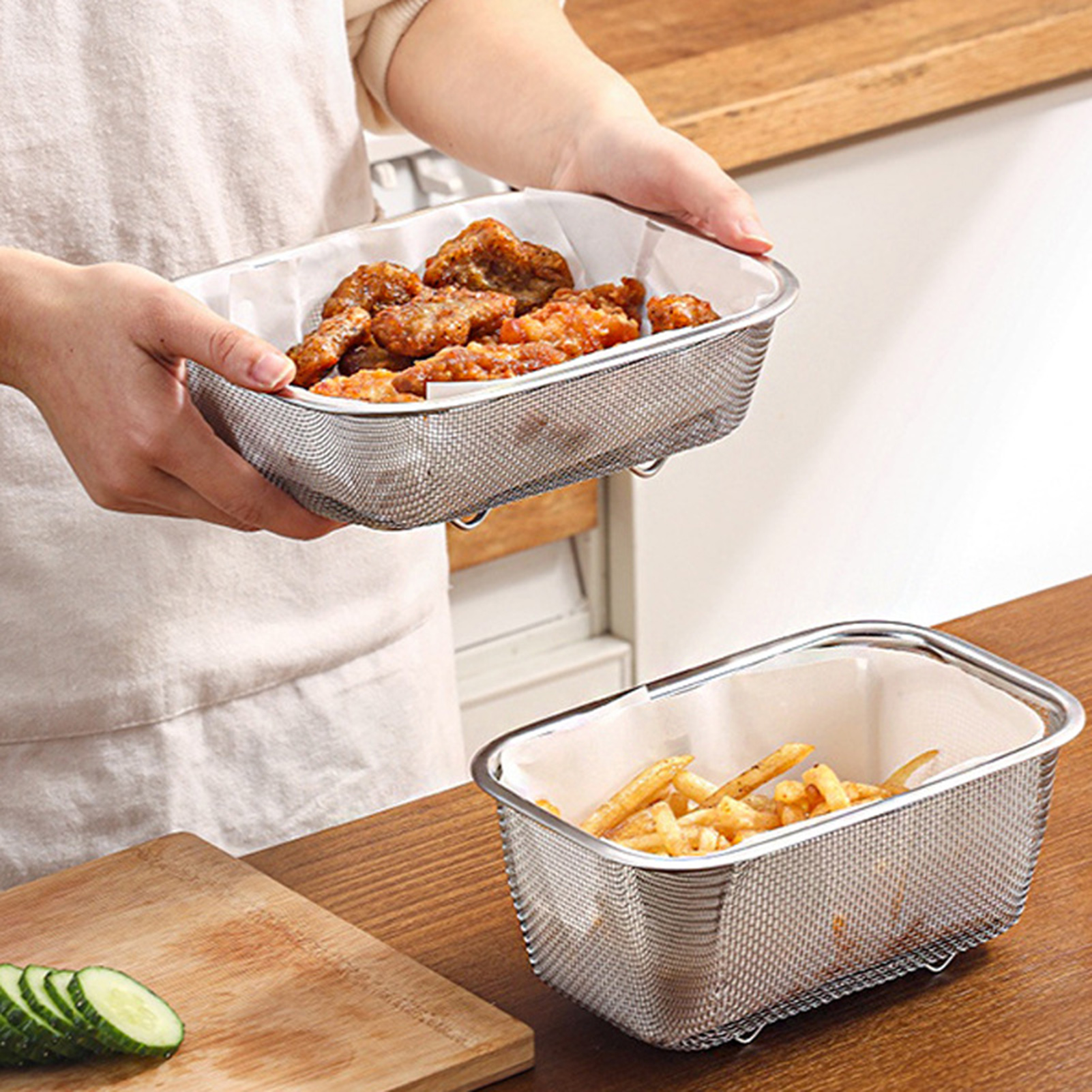 Ludlz Frying Basket Fine Mesh Heat-resistant Non-rusting Sieve ...