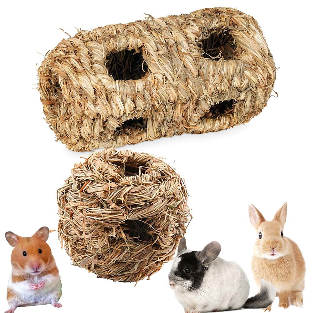 LUDLZ Hamster Grass Tunnel, Hand-Woven Hideaway, Durable Chew Toy for ...