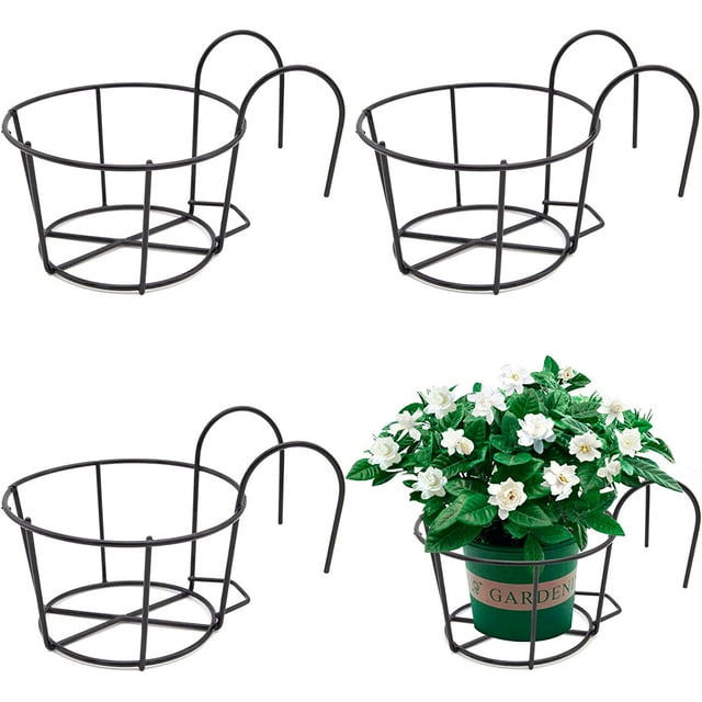 Ludlz Hanging Railing Planters, Round Flower Pot Holders, Metal Baskets ...