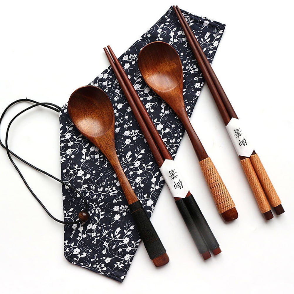 Ludlz Japanese Vintage Wooden Cutlery Set Portable, Reusable Wooden ...