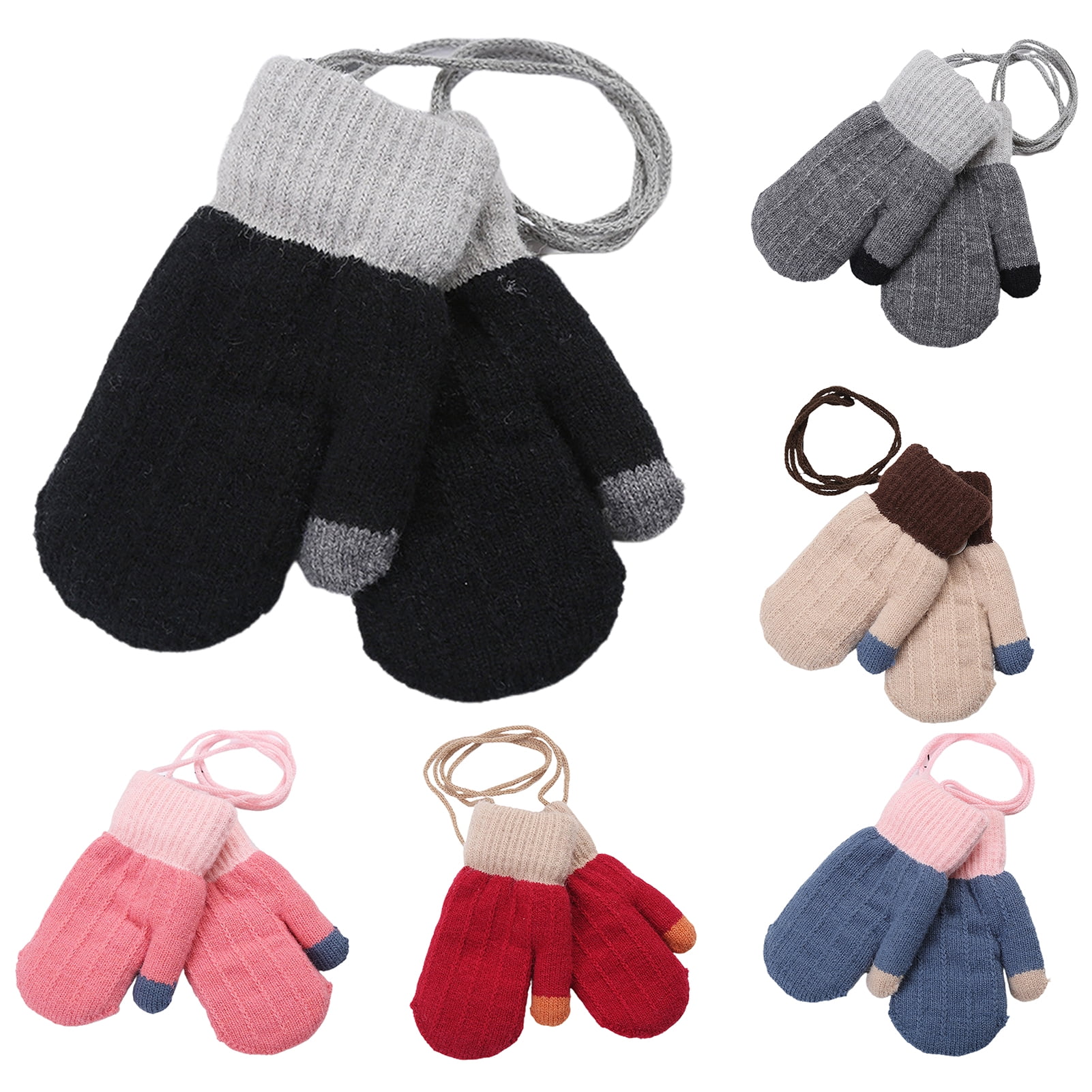 Ludlz Kids Double Layer Thick Gloves Full Fingers Knitted Gloves Warm ...