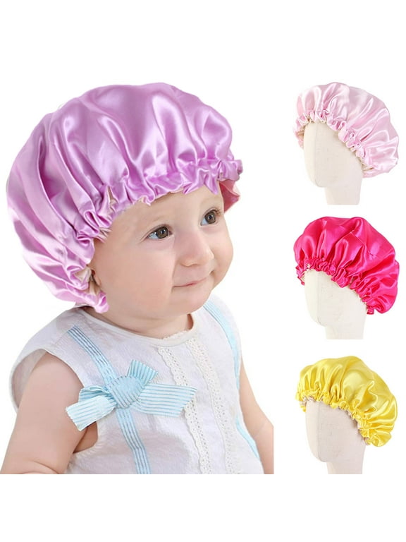 2Pcs Pink Baby Bonnet, Newborn Sleeping Cap Accessories, Infant Satin ...