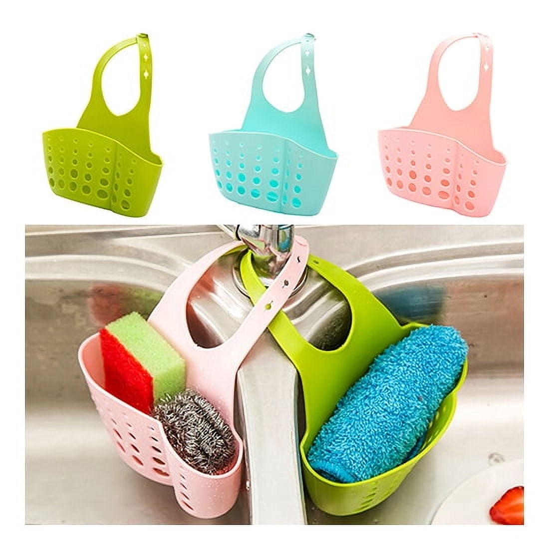 Ludlz Kitchen Sink Shelf Soap Sponge Drain Rack 2 Bags Holder Double ...