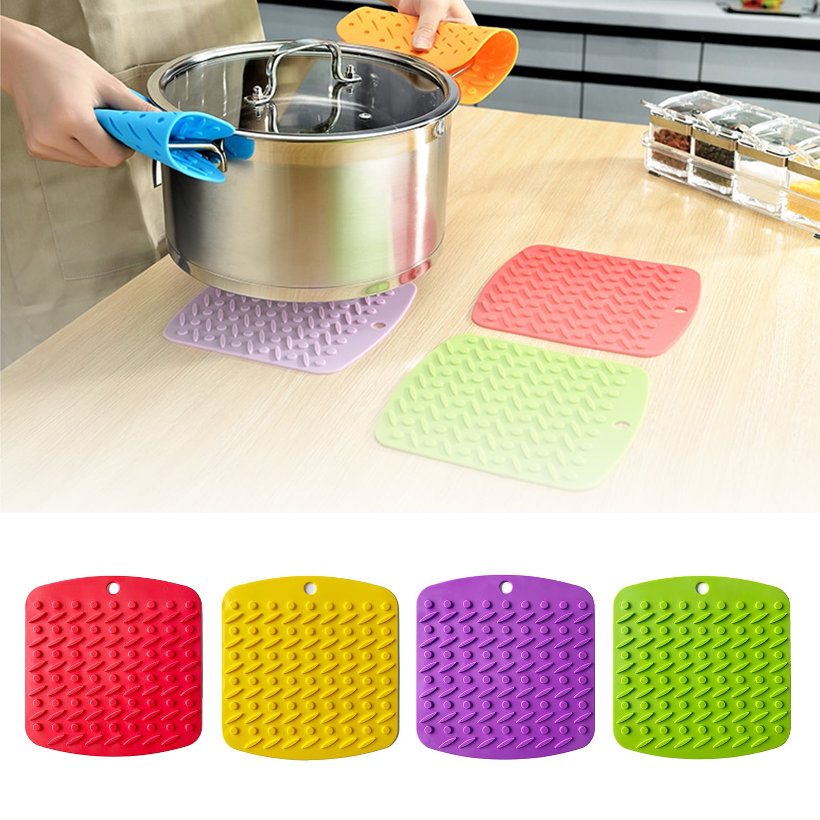 Ludlz Kitchen Table Placemat Silicone Square Pot Holder Mat Non Slip ...