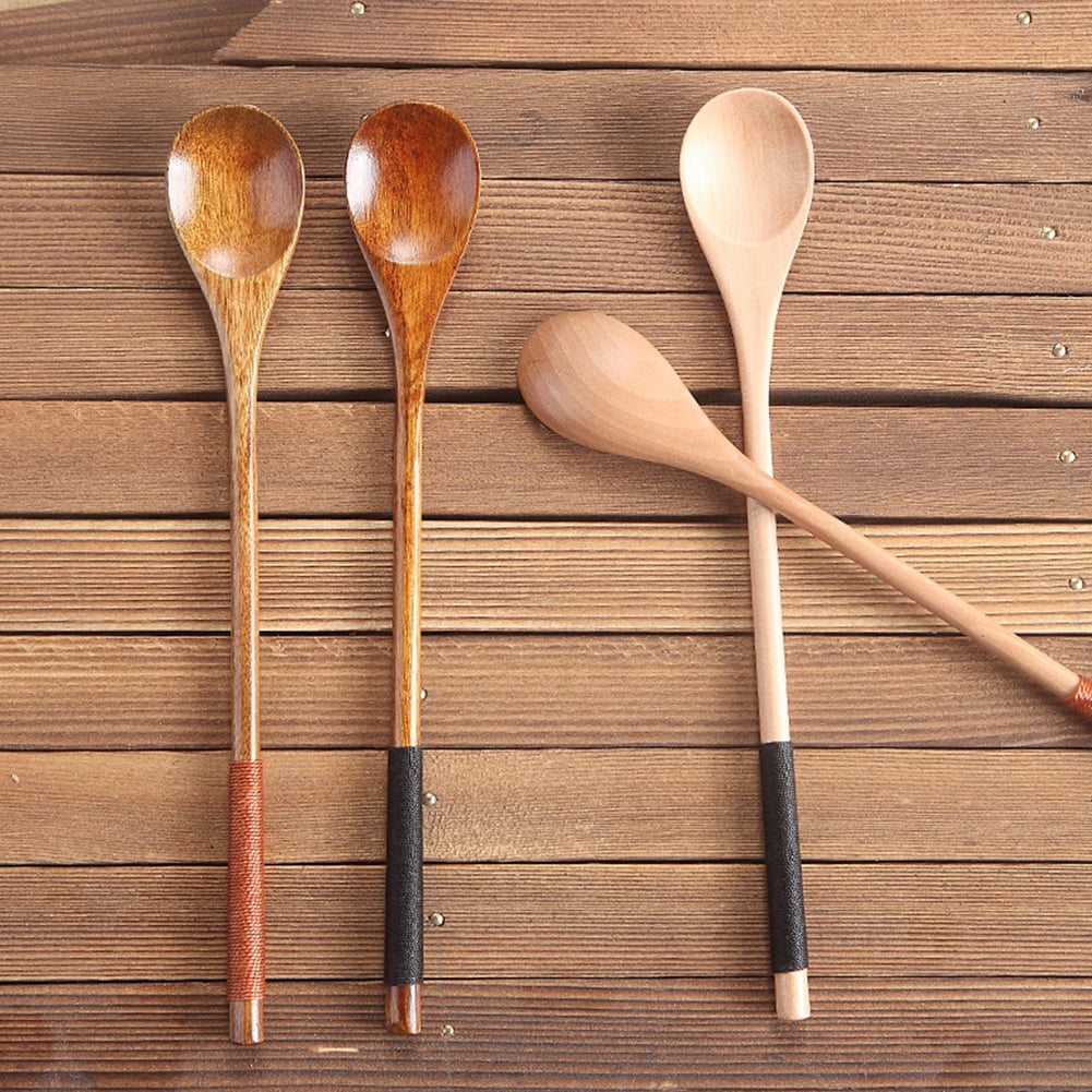 Ludlz Long Handle Wooden Spoons, Wood Soup Spoons for Eating Mixing ...