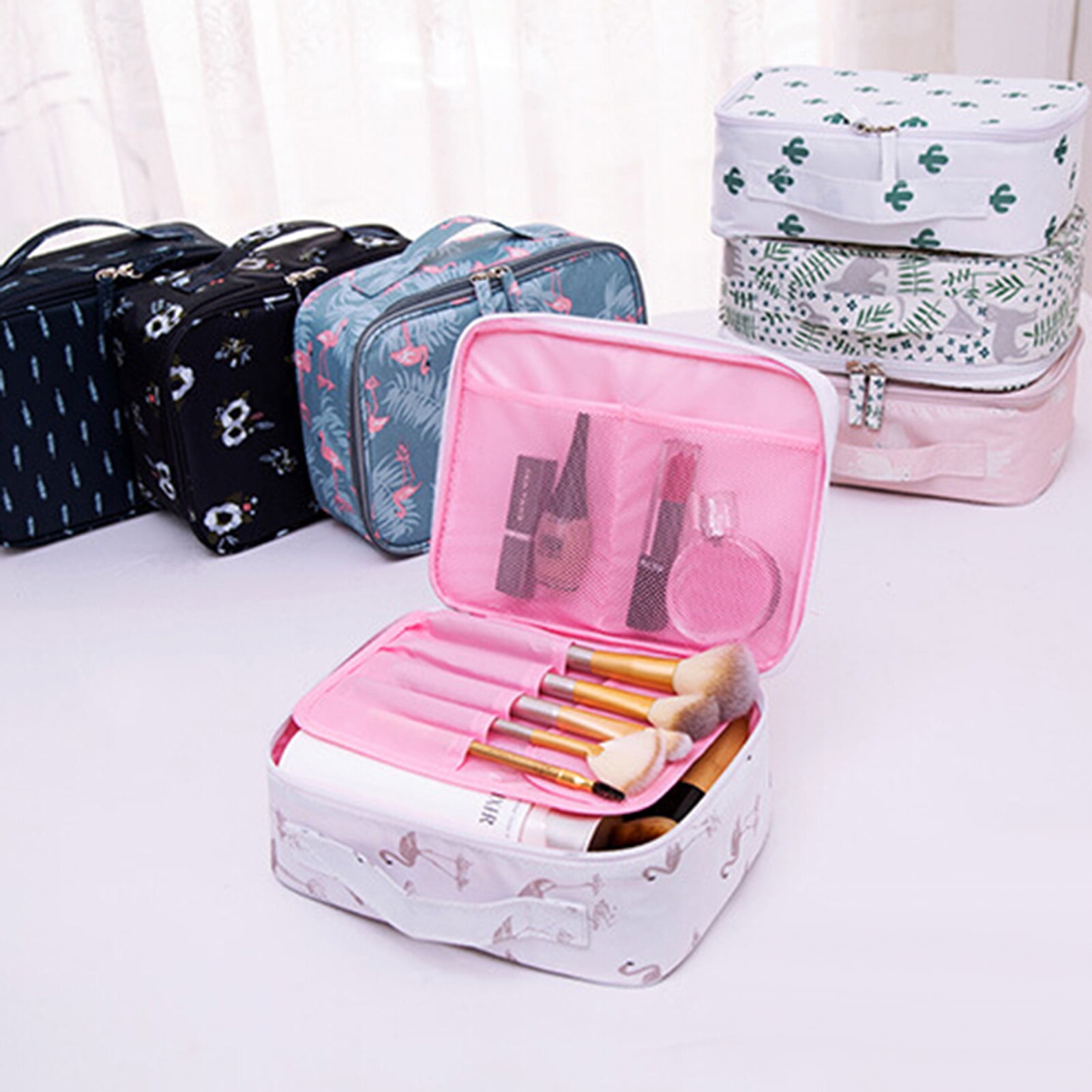 Ludlz Makeup Bag 2 Layer Portable Train Cosmetic Case Organizer ...