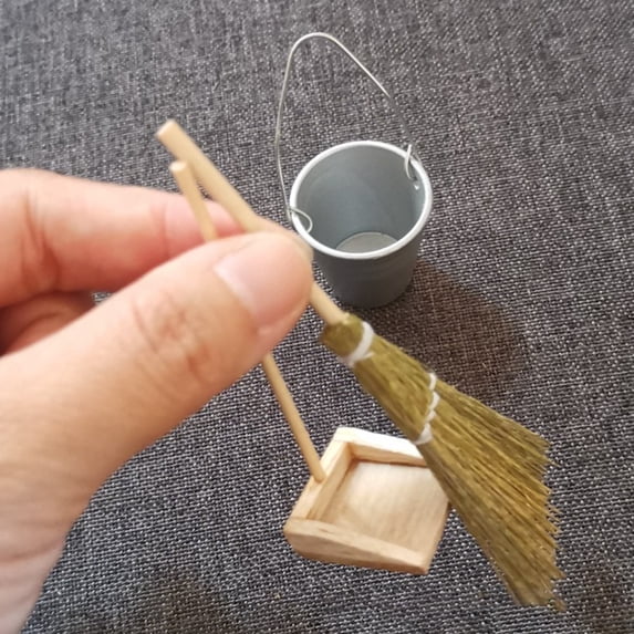 Ludlz Mini Broom Dustpan Bucket Simulation Household Model Decor Toy ...