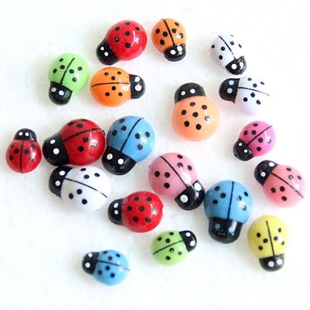 Ludlz Mini Ladybugs, 100PCS Self-Adhesive Ladybugs Wooden Ladybug ...