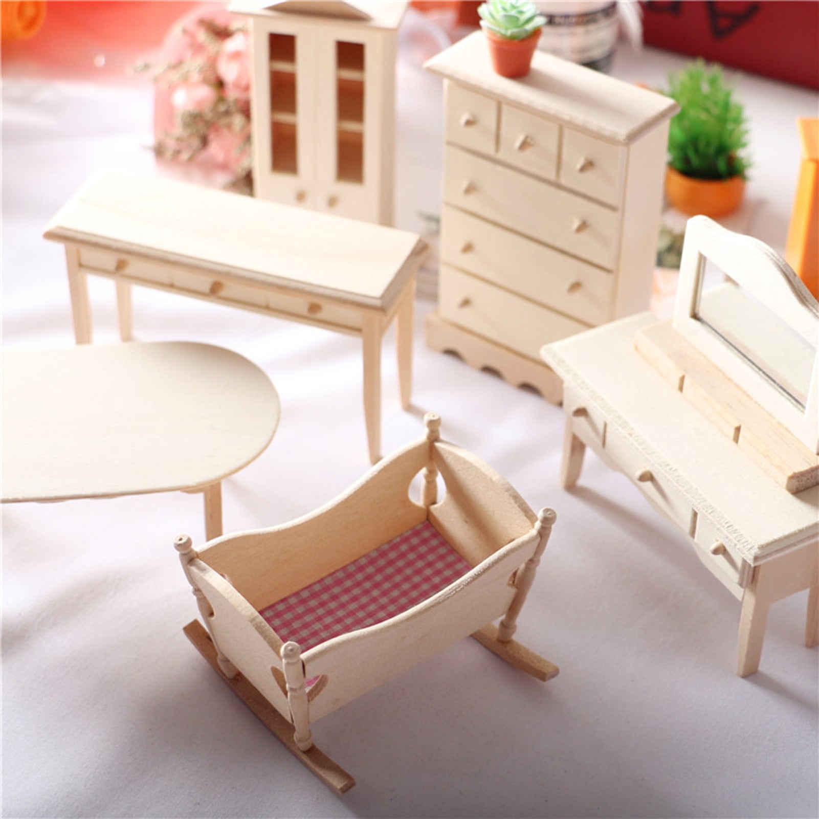 Ludlz Miniature Doll Furniture, Wooden Display Cabin Cupboard Dollhouse ...