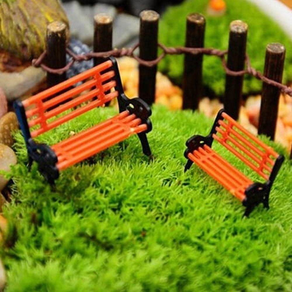 Ludlz Miniature Fairy Garden Furniture Rustic Wood Bench, Rocking Chair ...