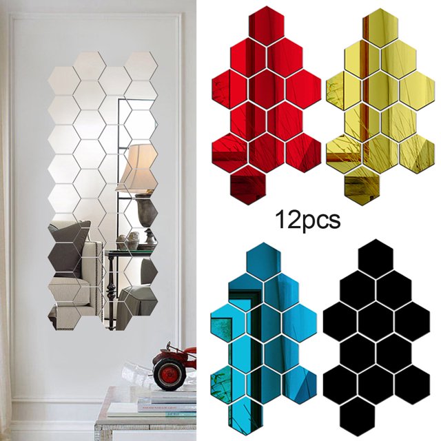 Ludlz Mirror Wall Stickers 12pcs Hexagon Mirror Art Diy Home