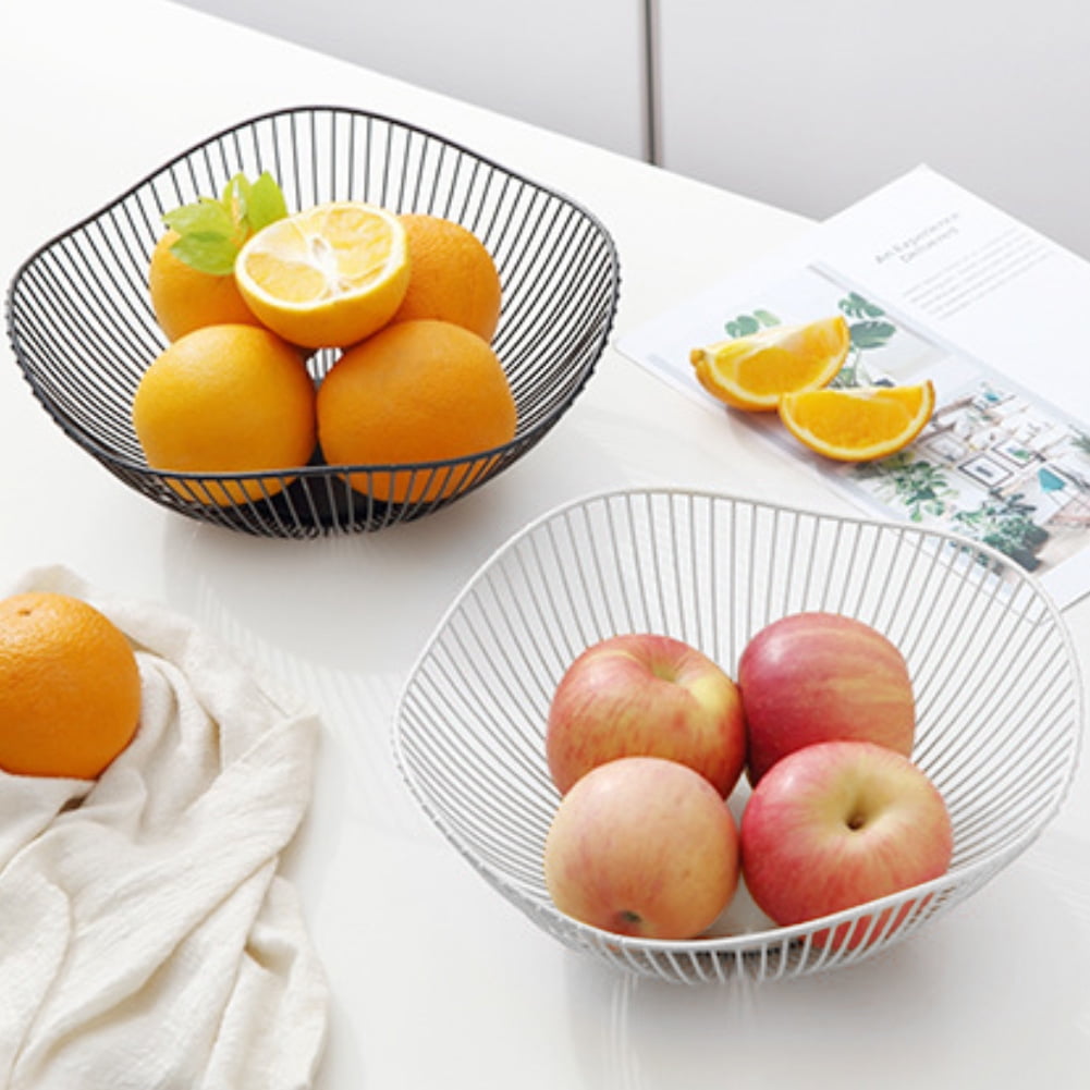 Ludlz Nordic Irregular Metal Wire Fruit Basket-Black Kitchen Countertop ...