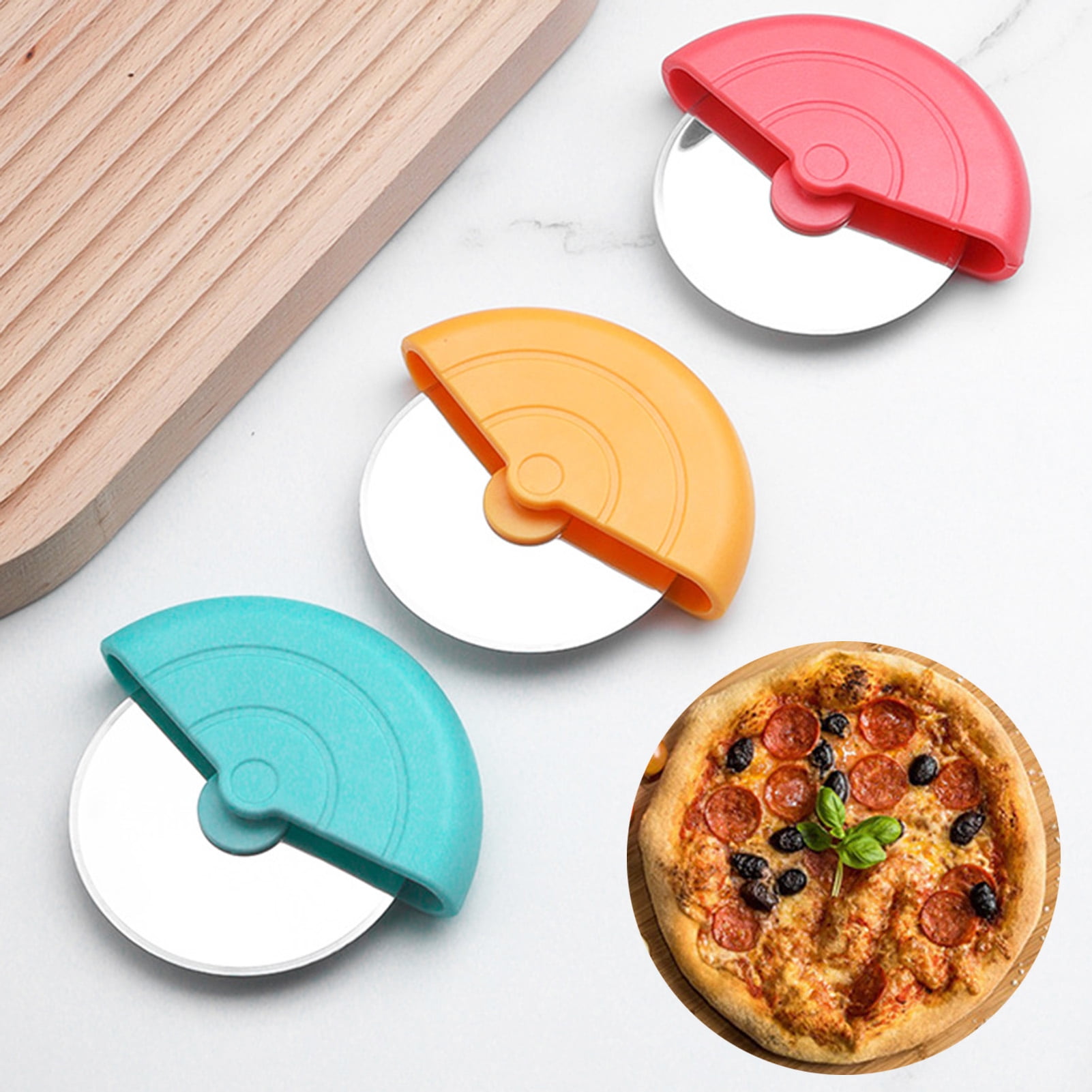 Ludlz Pizza Cutter Round Sharp Rotating Wheel Curved Handle Stainless ...