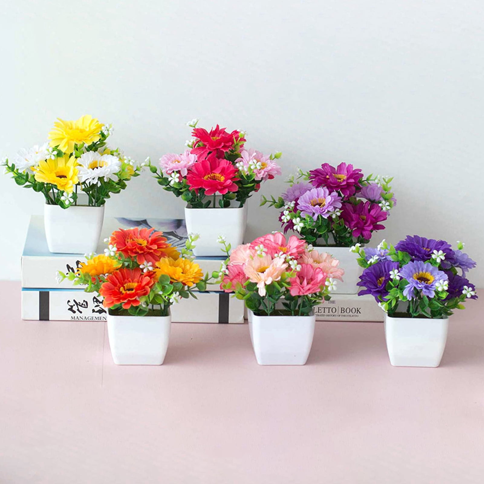 Ludlz Potted Artificial Flowers Fake Bonsai Flowers in Pots Faux ...
