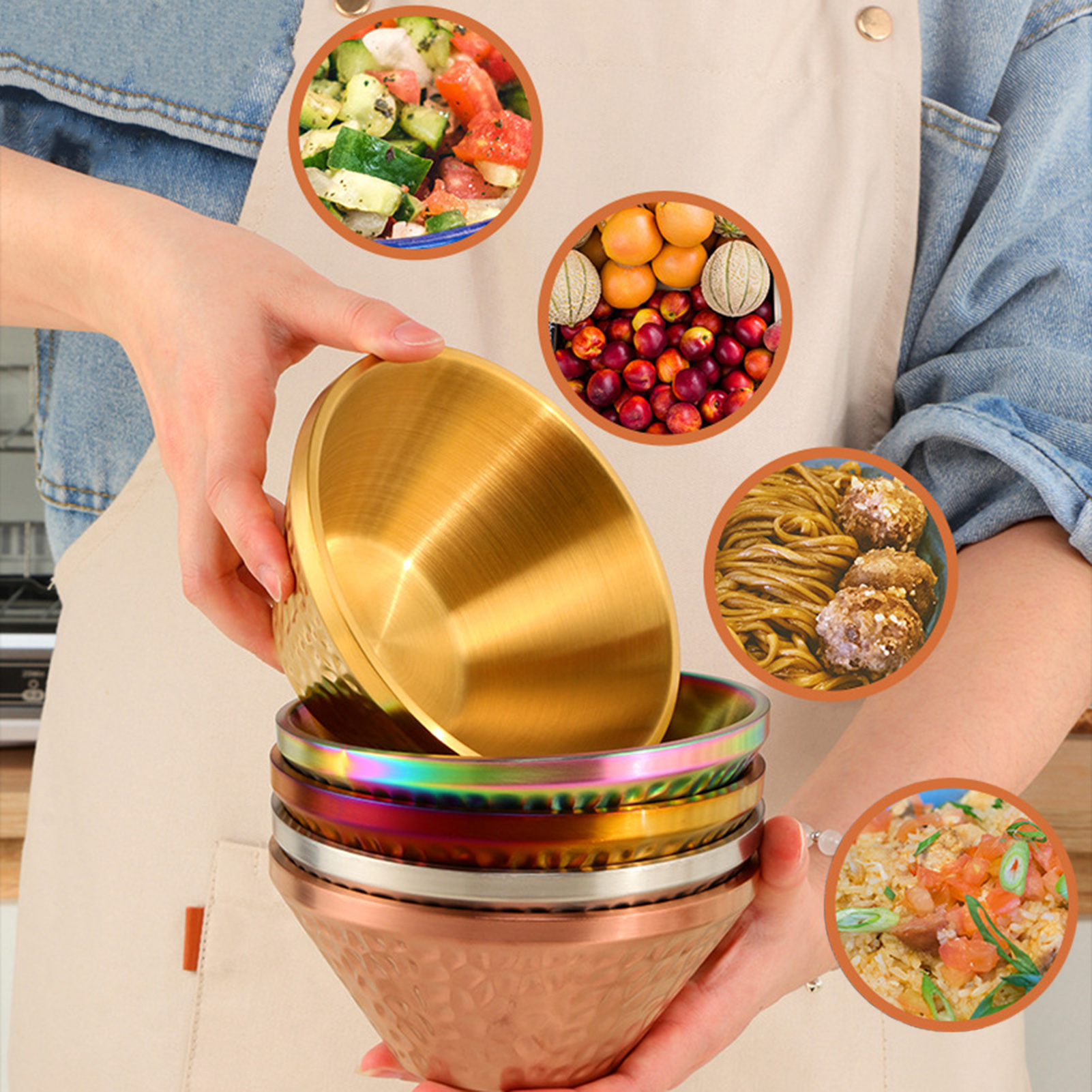 Ludlz Ramen Noodle Bowl Double Layer Anti-scald Food-Grade Stainless ...