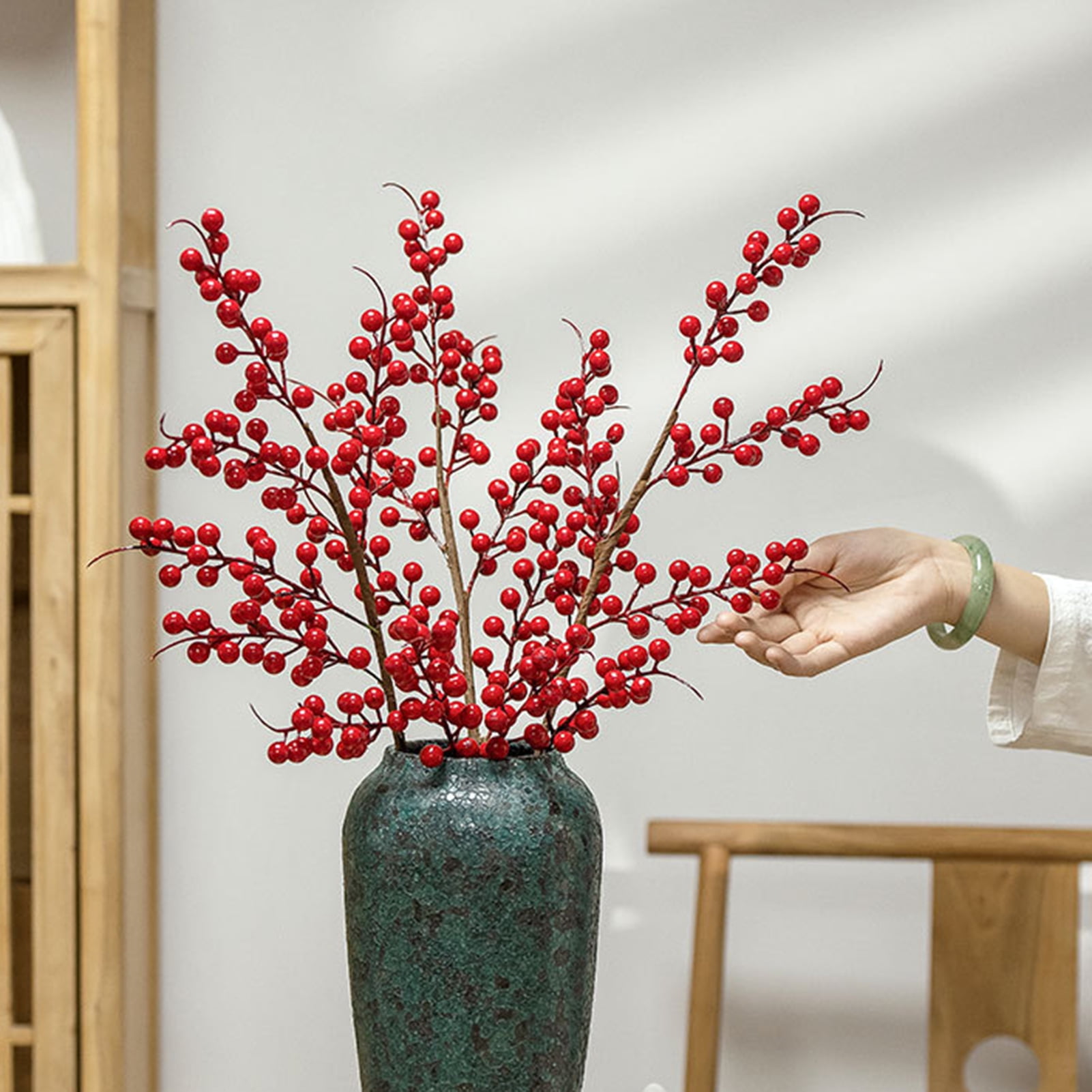 Ludlz Red Artificial Berry Stems Fruit Fake Silk Berries for Holly ...