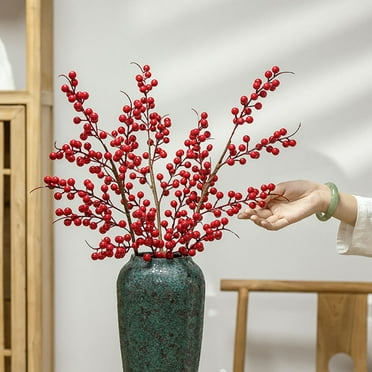 Christmas Berries Red Cherrys Branches Artificial Berry Fake Flower 10 ...