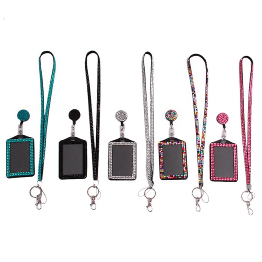 Ludlz Retractable ID Badge Neck Lanyard Rhinestone Case Name Tag Card ...
