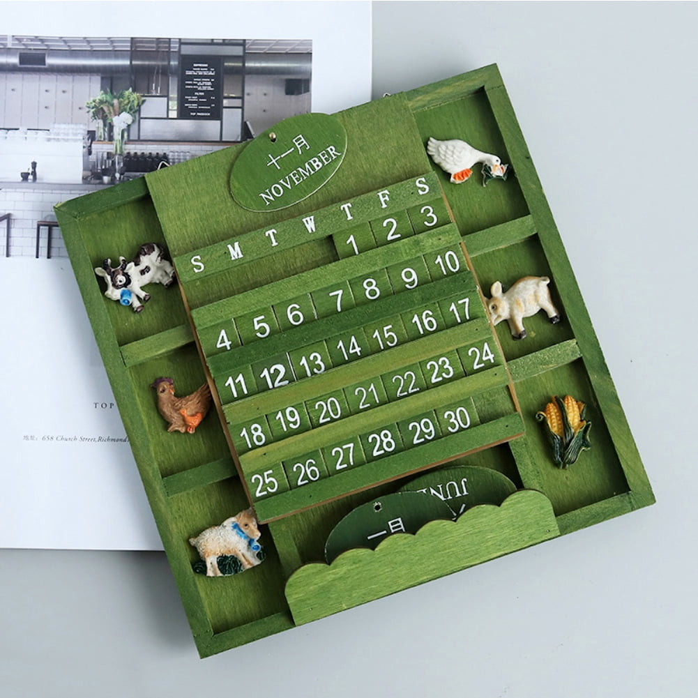 Ludlz Retro Rustic Wall Hanging Wooden Manual Square Calendar Crafts ...