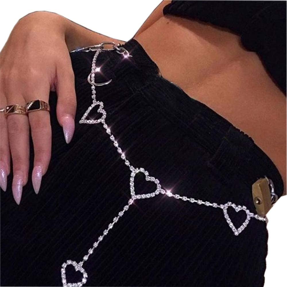 LUDLZ Rhinestone Body Chains Belt with Crystal Waist Chains Heart ...