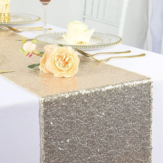Ludlz Rose Gold Sequin Table Runner 12"x108" Glitter Sequin Fabric ...