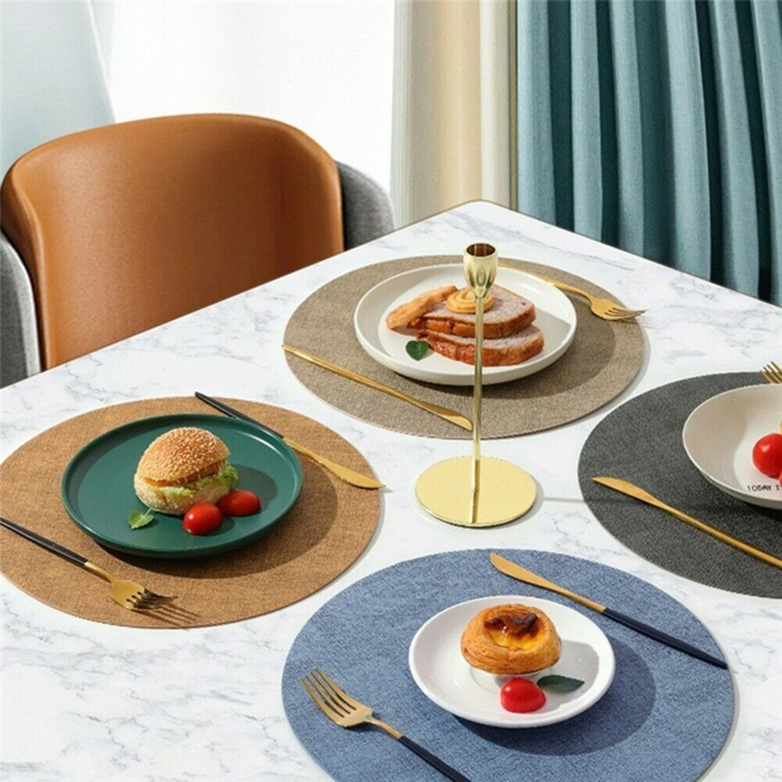 Ludlz Round Placemat Solid Color Faux Leather Placemat Heat Resistant ...