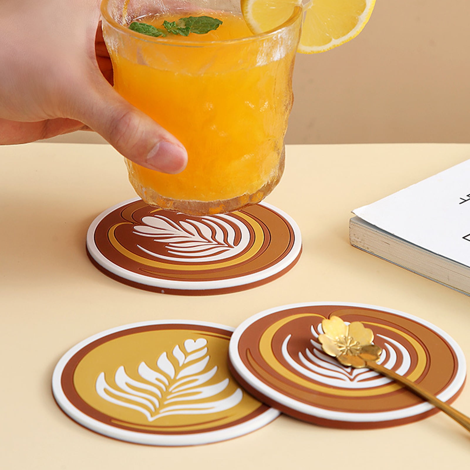 Ludlz Round Shape Coffee Coaster Creative Water Cup Coaster with Flower ...
