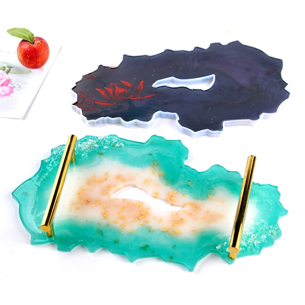 Ludlz Silicone Resin Oval Tray Mold,Irregular Geode Agate Platter Epoxy Resin Casting Molds for ...