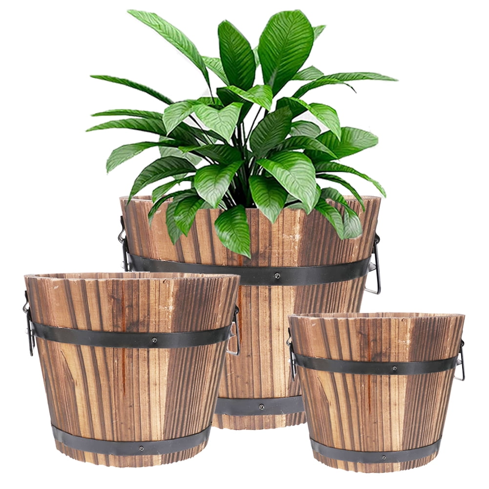 Ludlz Small Wooden Bucket Barrel Planters – Rustic Flower Planters Pots ...