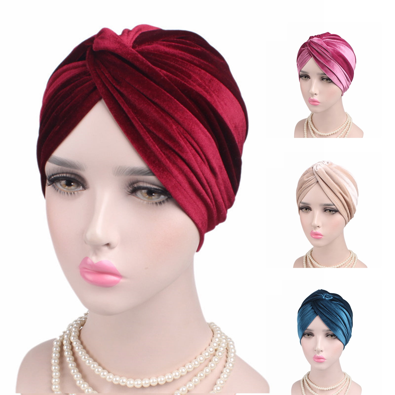 Ludlz Soft Velvet Head Scarf Cross Knotted Turban Hat Cross Twist Cap ...