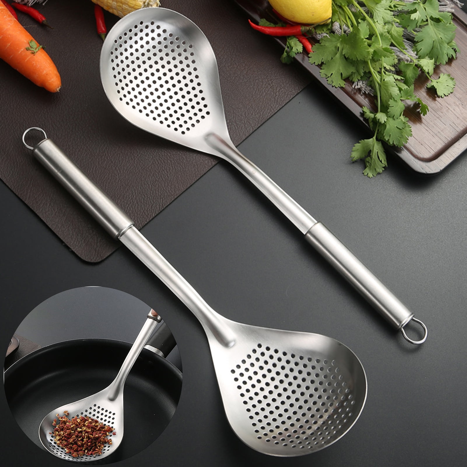 Ludlz Spoon Skimmer Food Grade Long Handle Dense Holes Design Rustproof ...