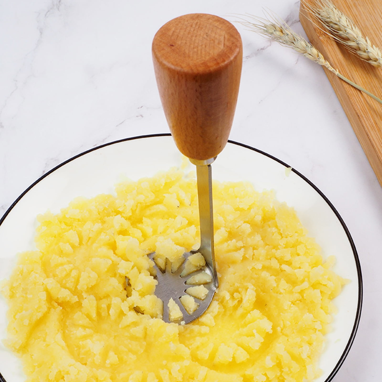 Ludlz Stainless Steel Potato Masher Wood Long Handle Food Grade ...