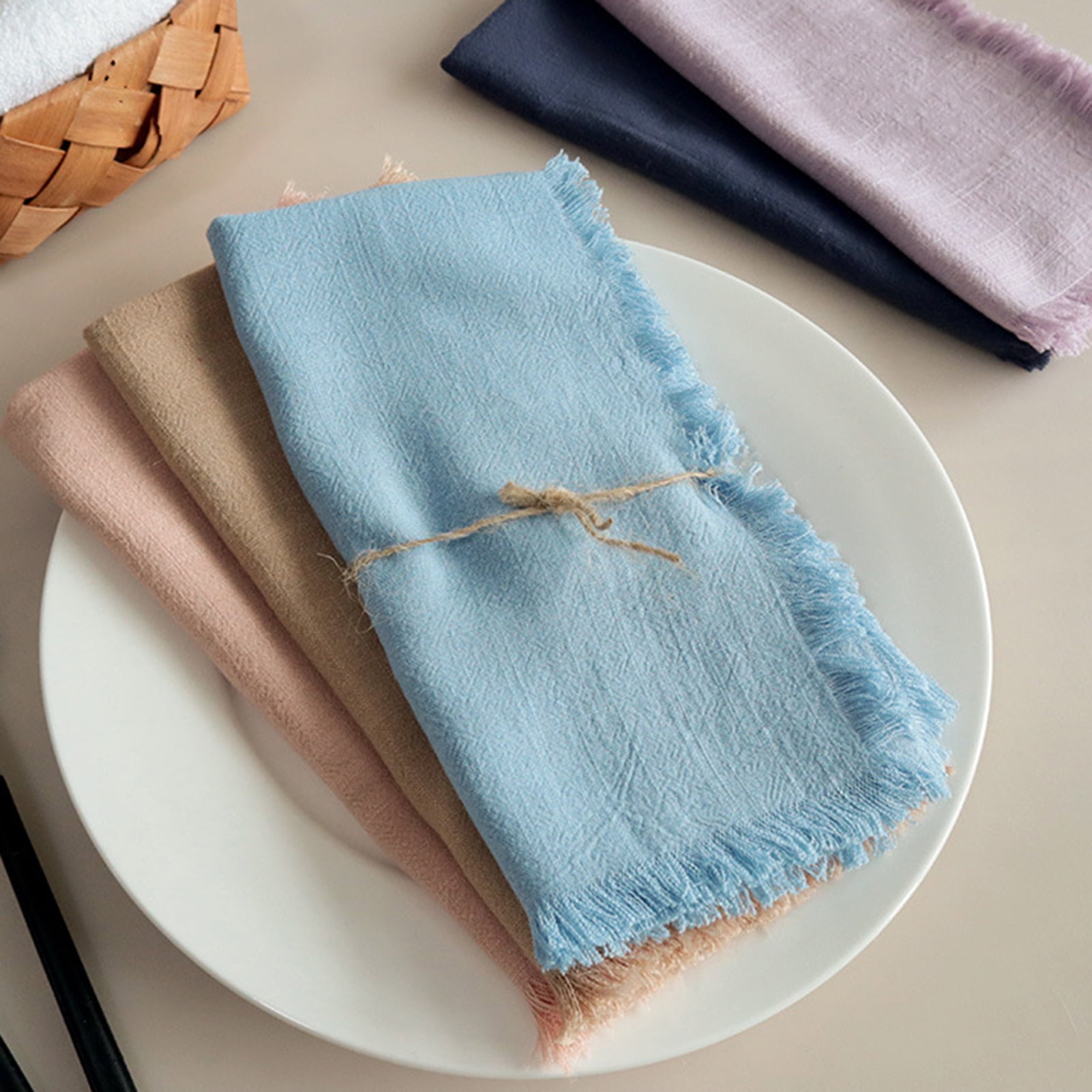Ludlz Table Napkin Super Soft Decorative Flax Tassel Napkin Rustic ...
