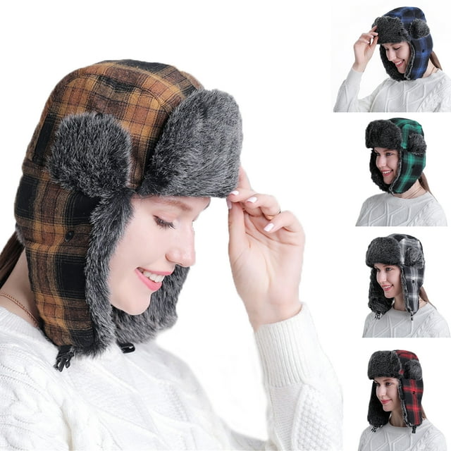 Ludlz Unisex Plaid Winter Trooper Hat Earflap Hat Ushanka with ...