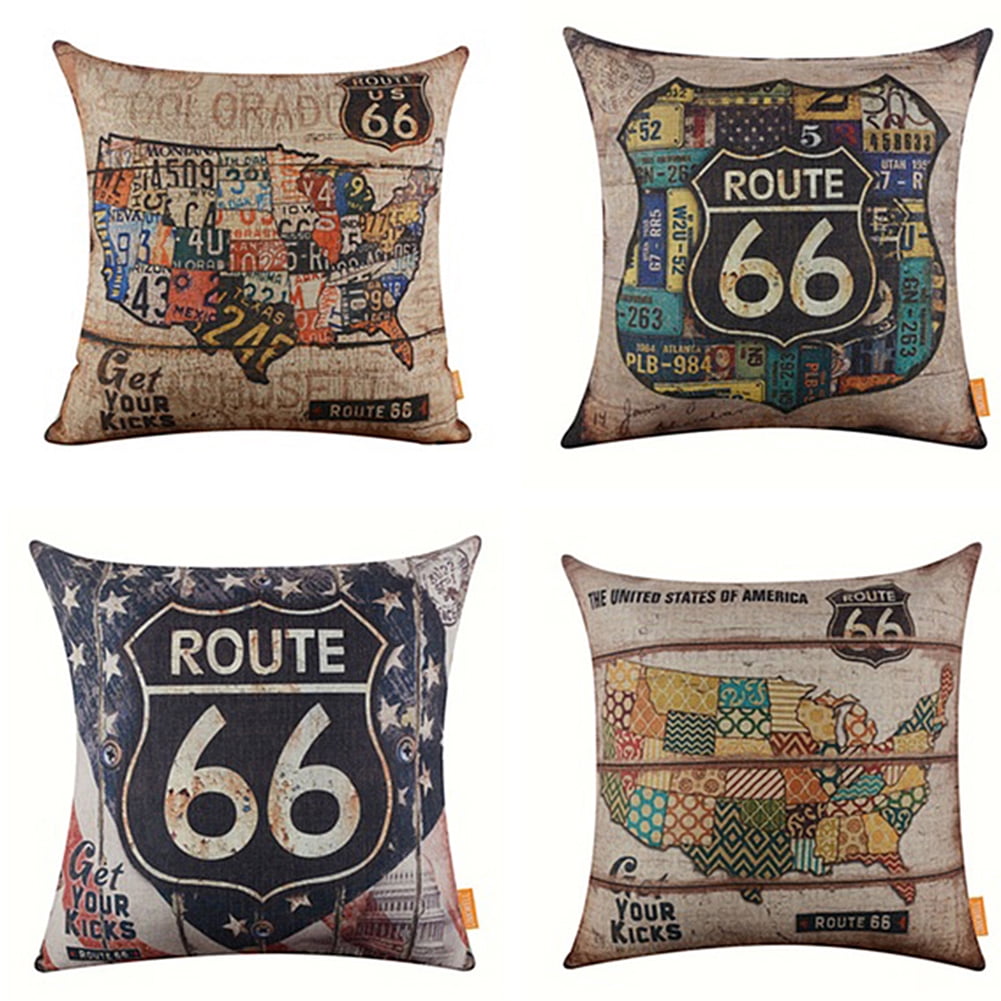 Ludlz Vintage American Map Route 66 Linen Pillow Case Cushion Cover ...