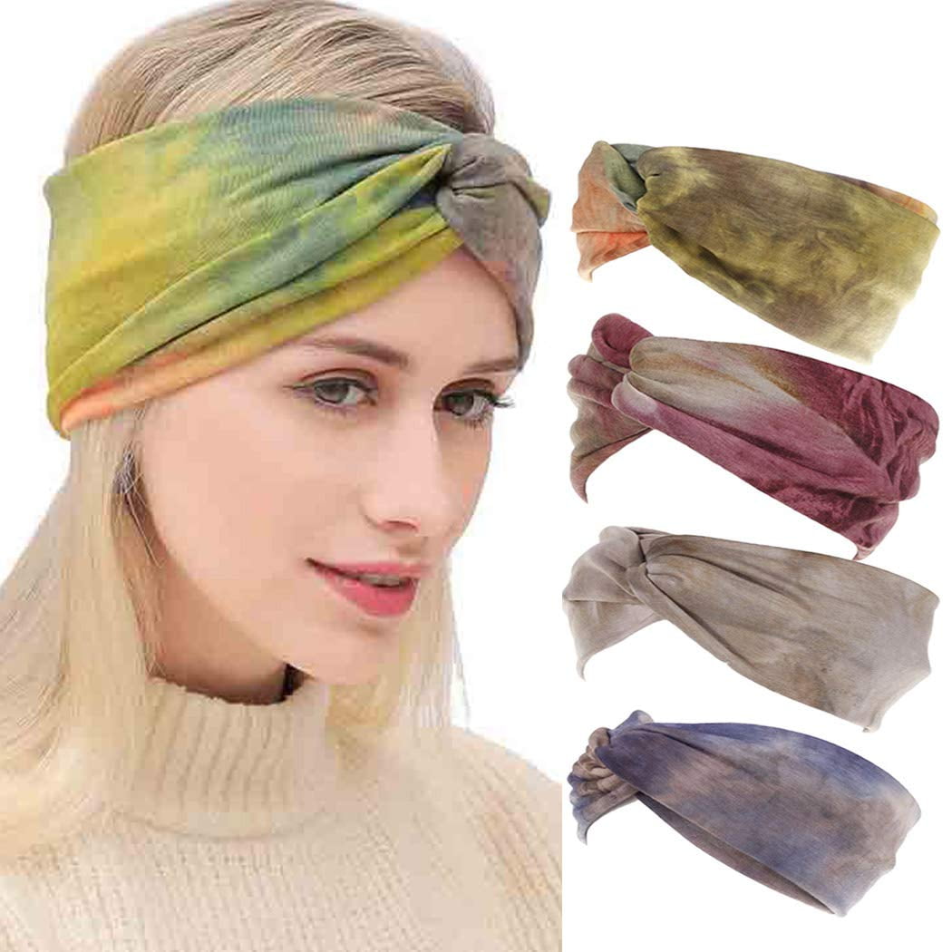 Ludlz Women Boho Wide Headbands Criss Cross Headband Tie Dye Knotted