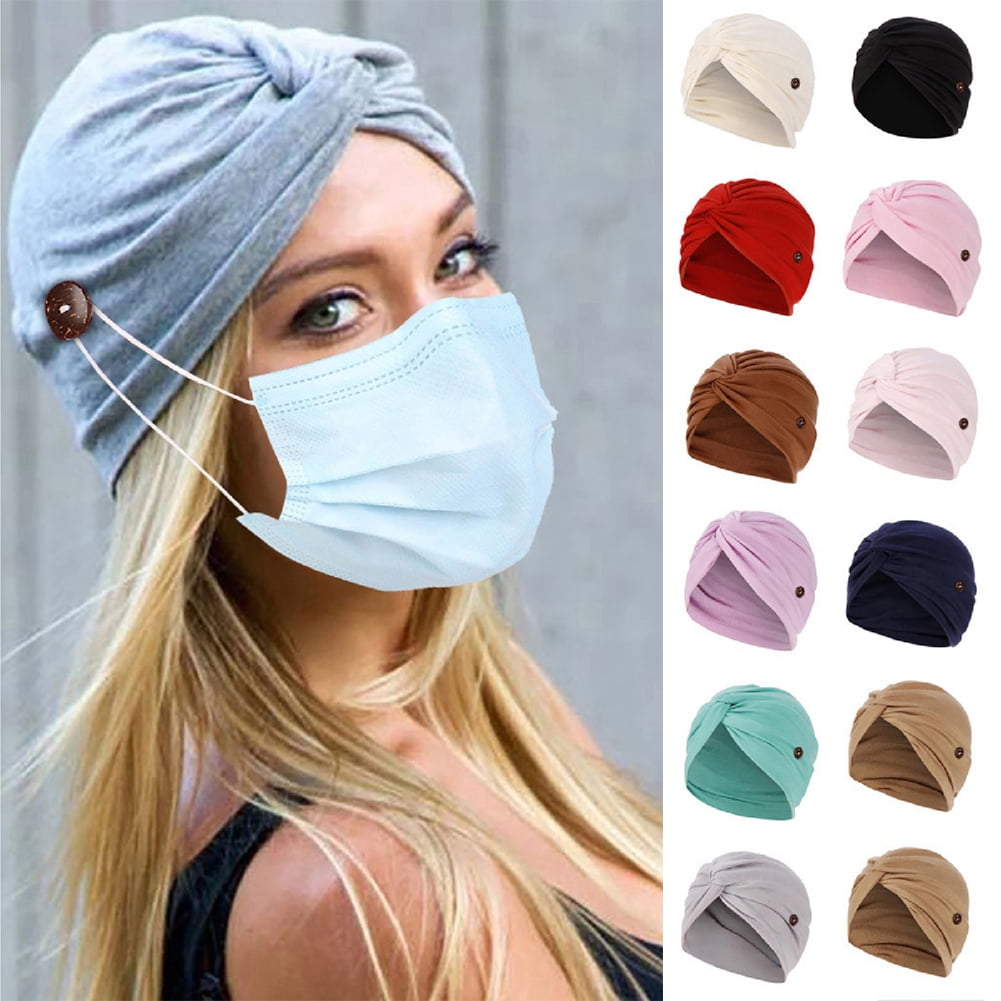 Ludlz Women Bouffant Caps with Buttons, Soft Unisex Stretch Headband ...