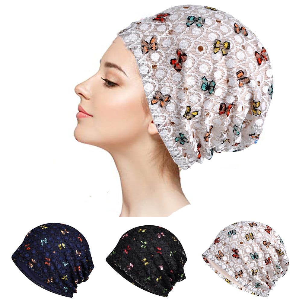 Ludlz Women Butterfly Lace Mesh Baggy Hat Bonnet Sleep Cap Maternity ...