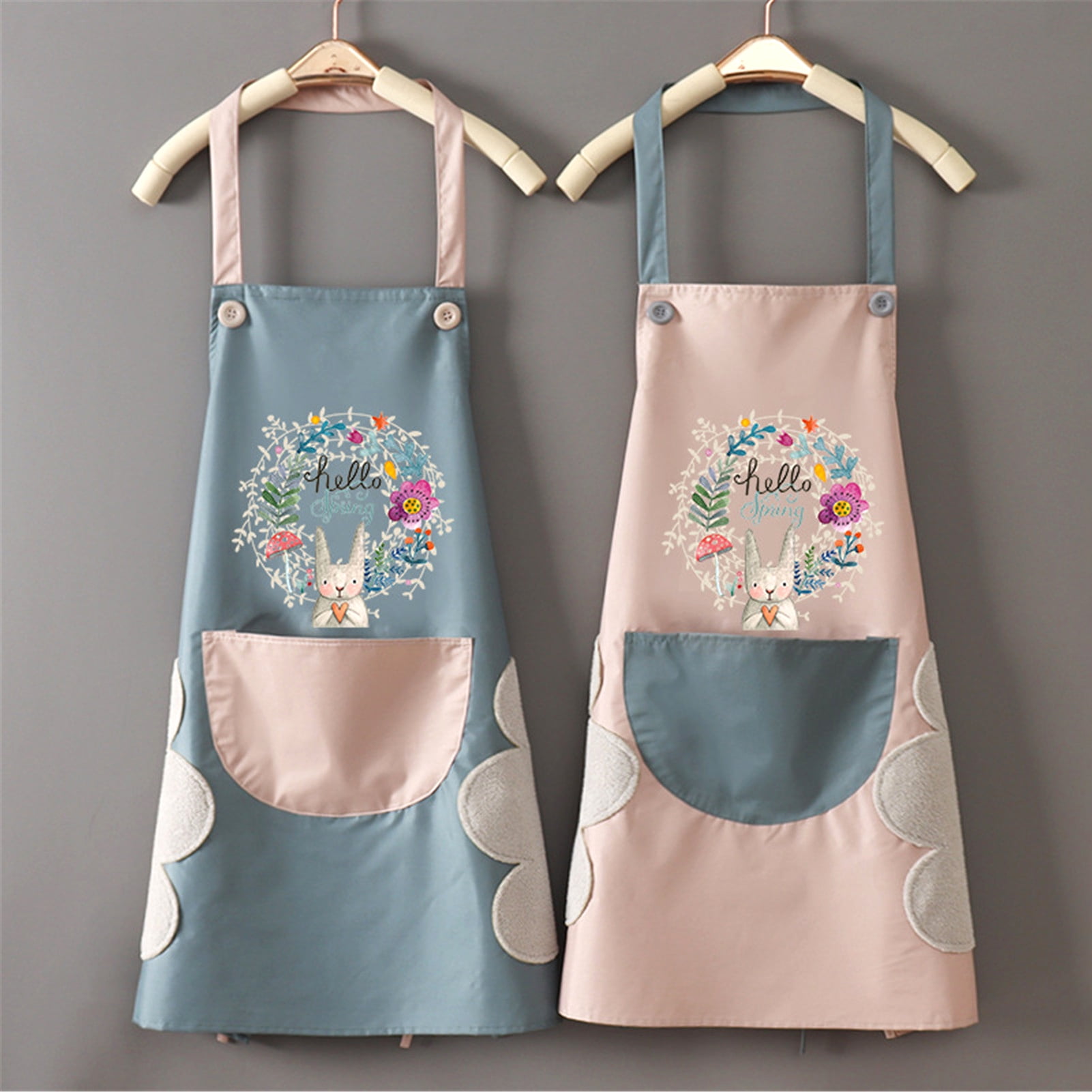 Ludlz Women Kitchen Apron with Hand Wipe Pockets for Cooking Baking ...