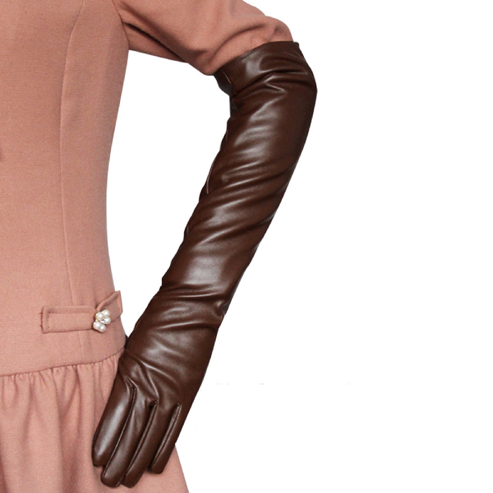 Ludlz Women Long Leather Gloves PU Leather Sexy Opera Pair Finger ...