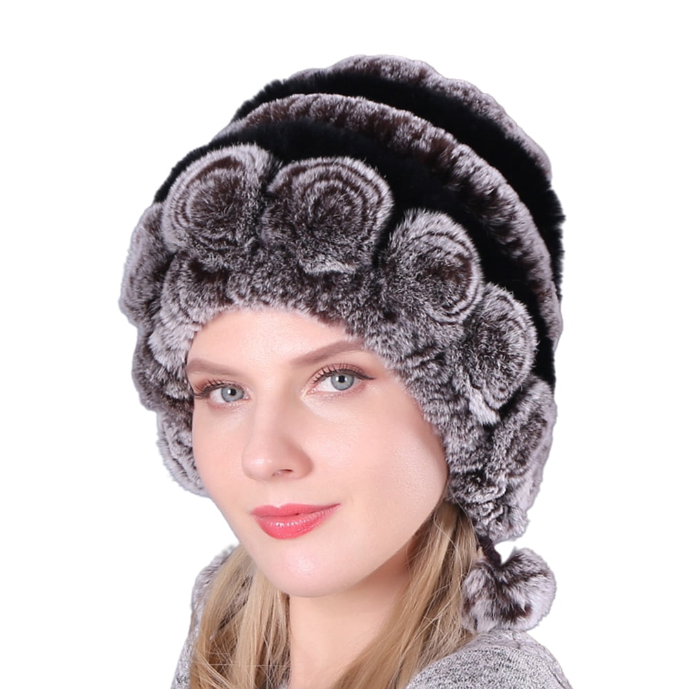 Ludlz Women Plush Hat Soft Furry Warm Hats Thick Floral Winter Hat with ...