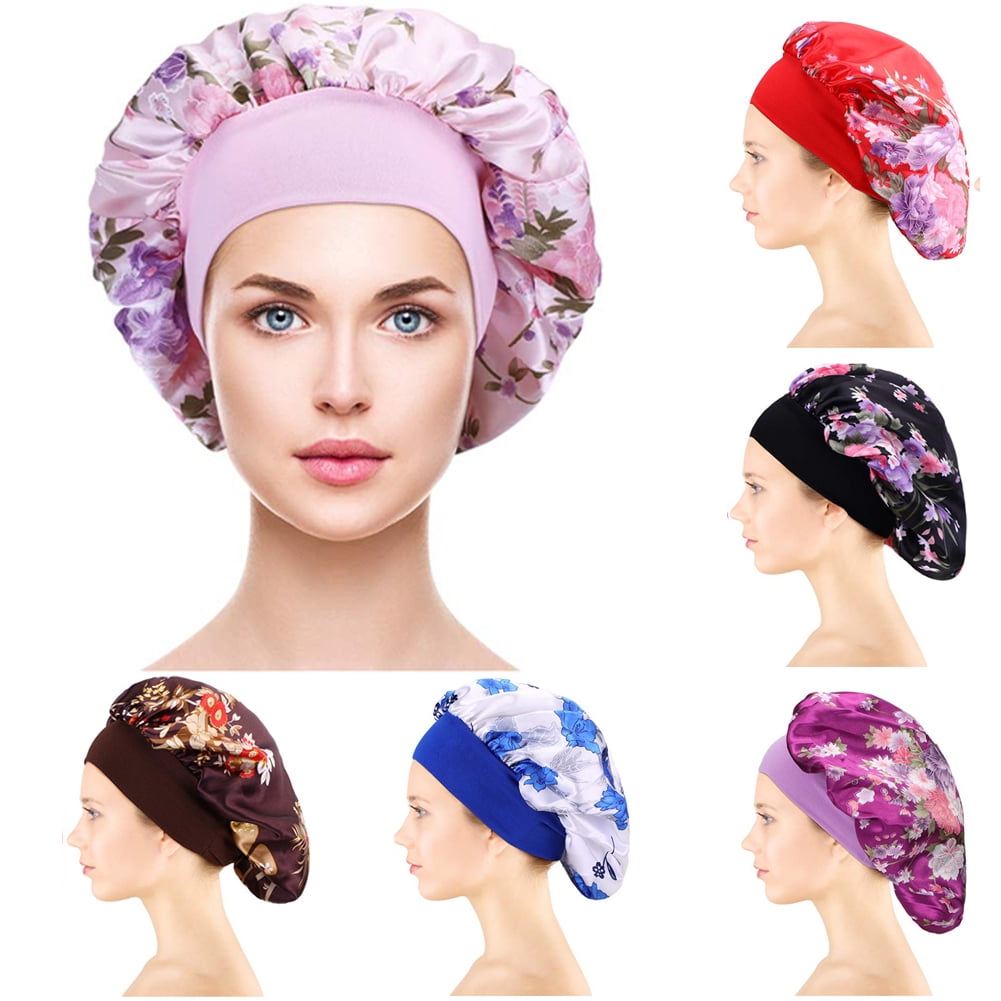 Ludlz Women Satin Sleep Bonnet Cap Elastic Wide Band Night Hat Silky ...